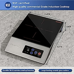 ChangBERT 1800W Induction Cooktop, Portable, Large 8” Heating Coil, 12” Heat-Resistant Cooking Surface, 18/10 Stainless Steel Commercial Grade NSF Certificated Pro Chef Professional Burner for Restaurant