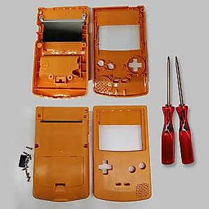 Cowhilan Replacement IPS Full Housing Shell Case + Screwdrivers Compatible with Gameboy Color GBC IPS Highlight Screen Console, Orange