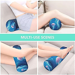 xigua Blue Jellyfish Neck Roll Pillow for Neck Relief with Removable Washable Cover - Memory Foam Round Cylinder Bolster, Ergonomically Designed for Head, Neck, Back, and Legs