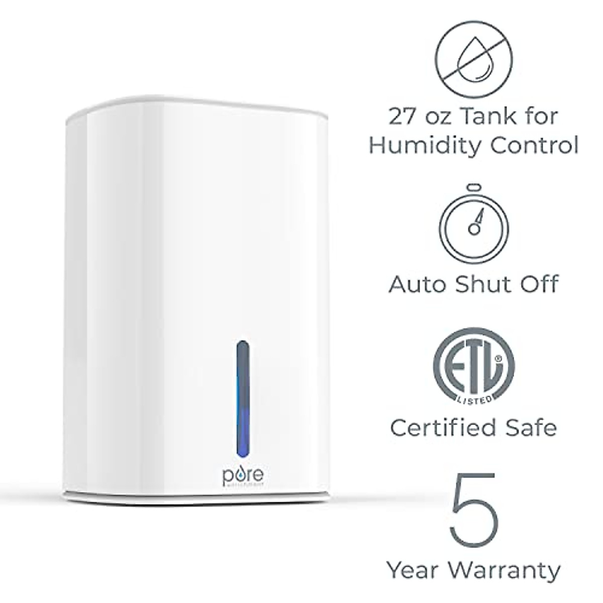 Pure Enrichment® PureDry™ Mini Dehumidifier - Compact Water Tank Eliminates 300ml/day in Excess Moisture from Closets, Bathrooms, Boats, Kitchens and Other Small Rooms and Living Spaces