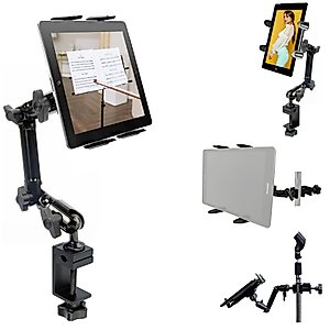 ChargerCity Heavy Duty 4-Way Adjust Aluminum Alloy Pole/Bar Music Mic Microphone Stand Clamp Mount for iPad Pro Air Mini Galaxy Surface Pro 7-12" Tablets (Good for Uber Eat Doordash Postmate salso)