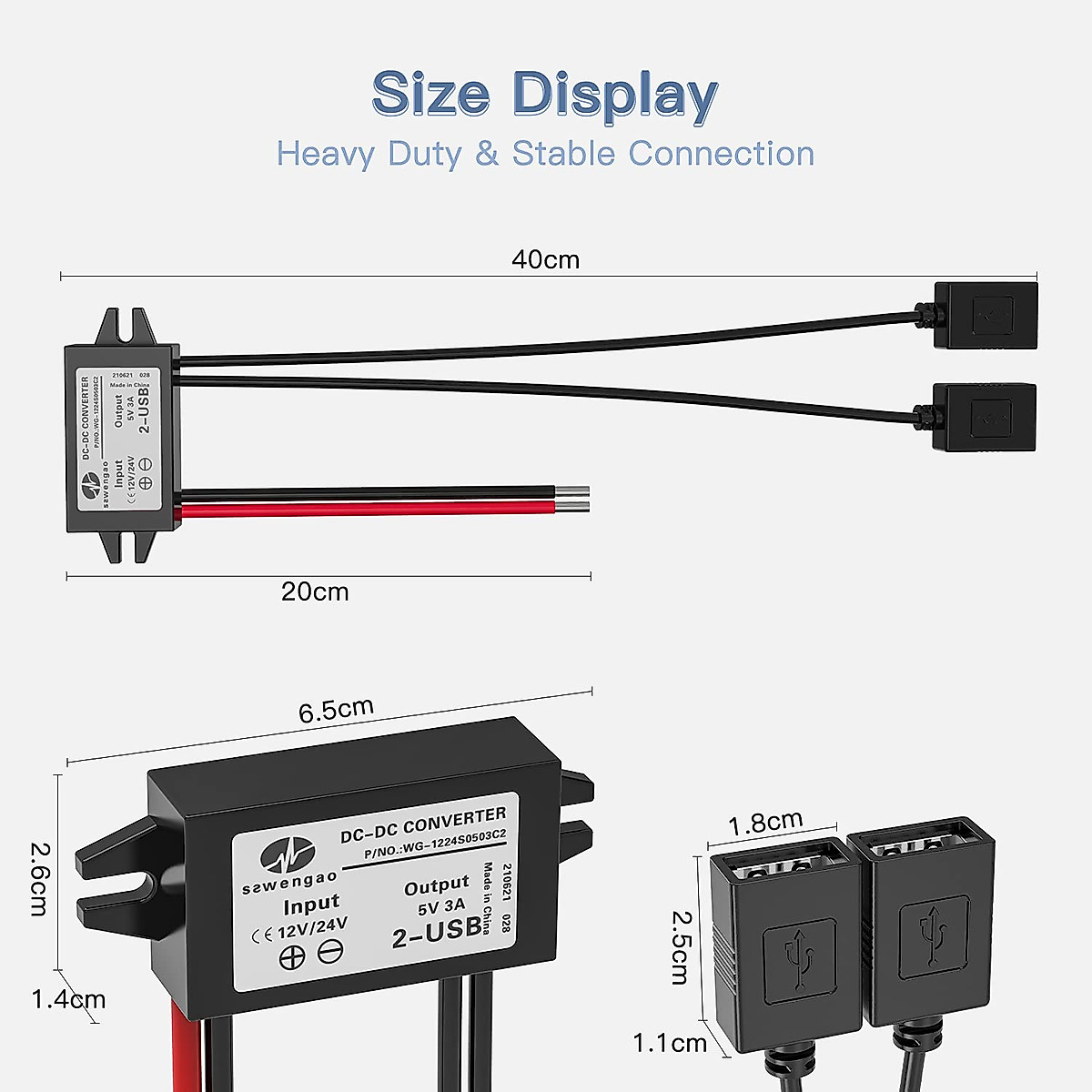 Tecreddy 2-Pack 12V 24V DC to Dual 5V USB Female DC Converter Adapter Step-Down Buck Module