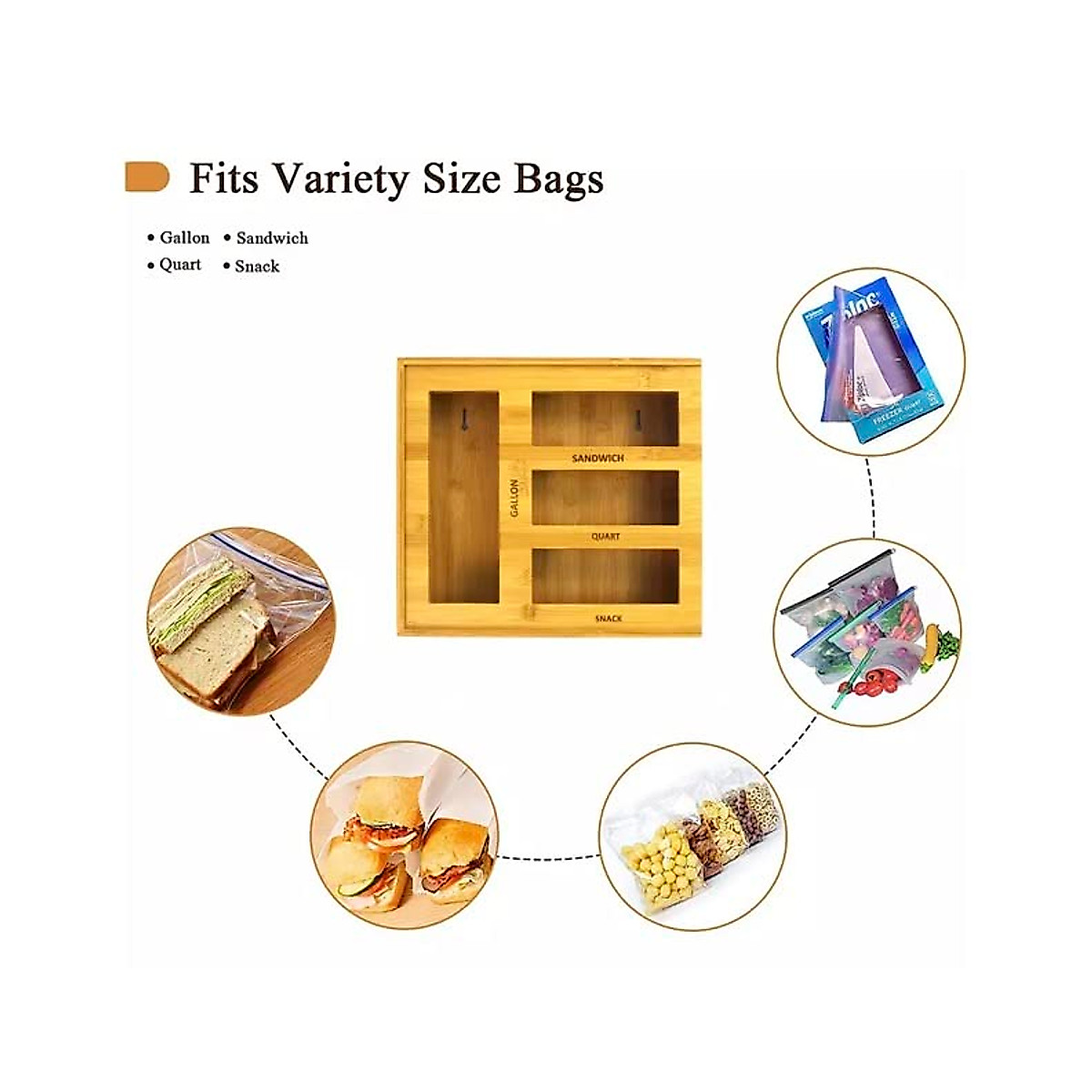 Ziplock Bag Organizer 4 in 1 - Gallon, Quart, Sandwich, Snack