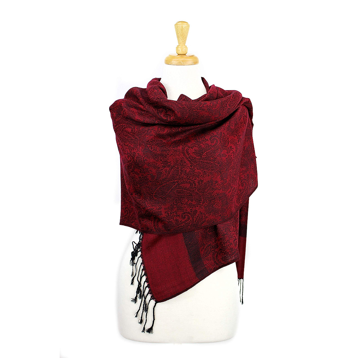 Paskmlna Paisley Jacquard Pashmina Shawl Wrap Scarf Stole,Burgundy-black018-09,Large