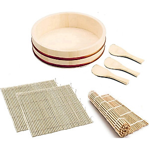 JapanBargain, Sushi Making Kit Rice Mixing Bowl Tub Japanese Hangiri x1, Bamboo Sushi Rolling Mat Roller x3, Rice Paddle Scoop x3