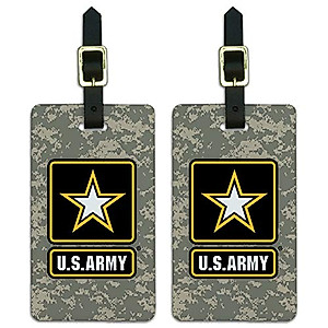 U.S. Army Logo on Camo Luggage ID Tags Suitcase Carry-On Cards - Set of 2