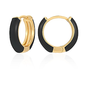 Lourny Small Hoop Earrings for Women, 18K Gold Plated Hypoallergenic Cute Enamel Huggie Earring Gifts for Women (Black)