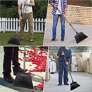 Kphico Heavy Duty Broom,Outdoor/Indoor Commercial Broom,Household Angle Broom with 56" Extendable Long Handle,Perfect for Courtyard Garage Lobby Mall Home Kitchen Room Office Floor Cleaning-Black