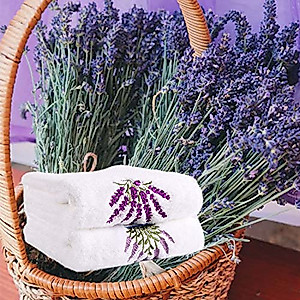 Quera 2 Pack Lavender Hand Towels 100 Percent Cotton Embroidered Premium Luxury Decor Bathroom Decorative Dish Set for Drying, Cleaning, Cooking, 13.7'' x 29.5'', White,Purple
