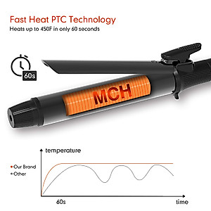 1 1/4 Inch Curling Iron with Clipped Tourmaline Ceramic Barrel Professional 1.25 Inch Hair Curler up to 450°F Dual Voltage for Traveling 60 Mins Auto Off Suit for Different Hairstyle (1.25 Inch)