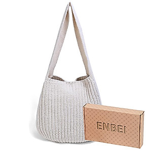 ENBEI Women's Shoulder Handbags Crocheted Bags Large knit bag Tote bag aesthetic for school cute Tote bags for women Christmas gifts (creamy-white)