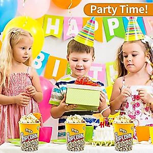 RAYMEA Popcorn Buckets Disposable 32oz Retro Style Paper Leak Proof Popcorn Containers Popcorn Bowls for Family Movie Night & Party - 10 Pac