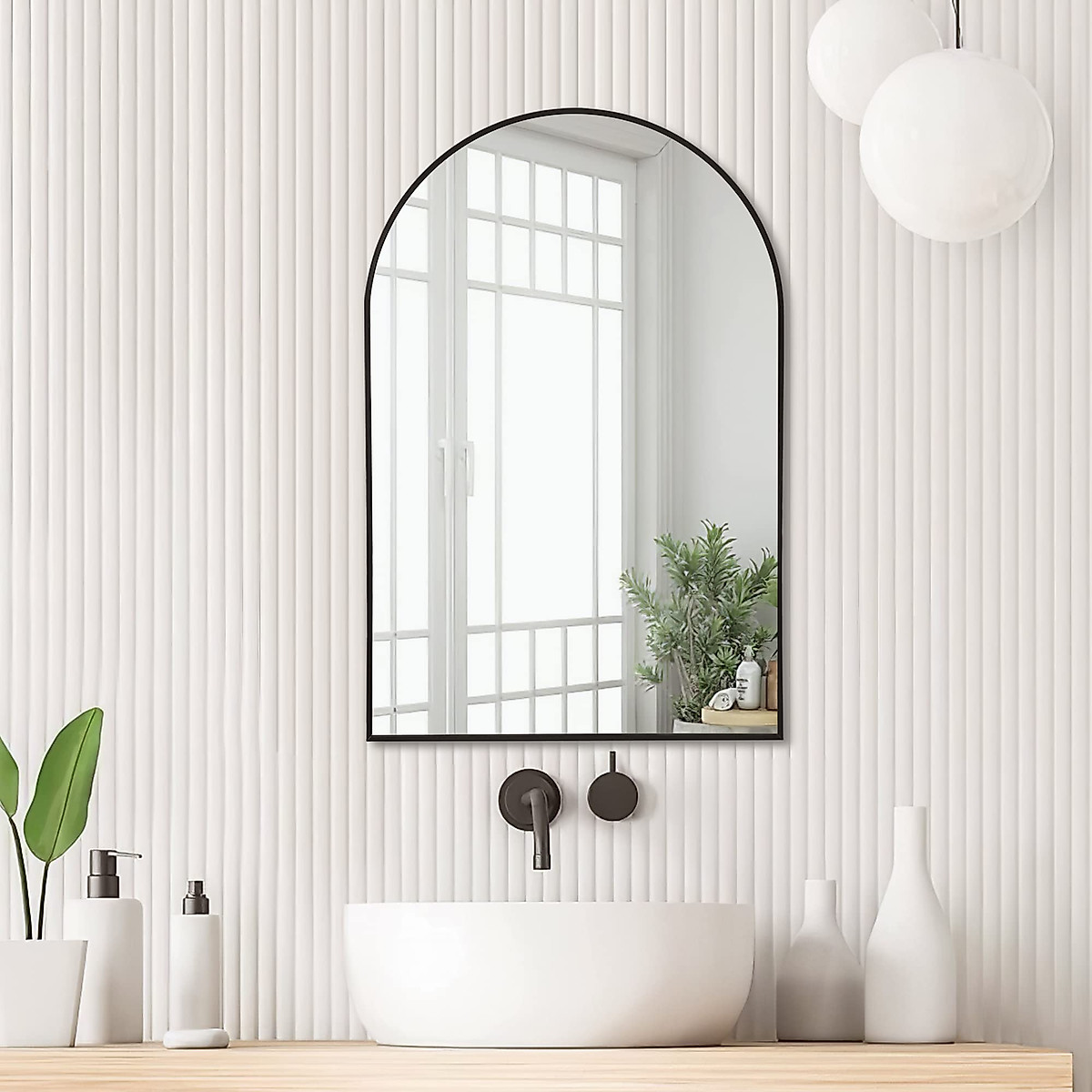 NeuType 36"x24" Arched Wall Mirror Full Length Wall Mirror Body Mirror Bathroom Mirror Full Body Hanging Mirror Black Floor Mirror Standing Mirror Black Mirror for Bathroom