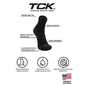 TCK Pickleball Quarter Crew Socks Blister Resistance (Black, Large)