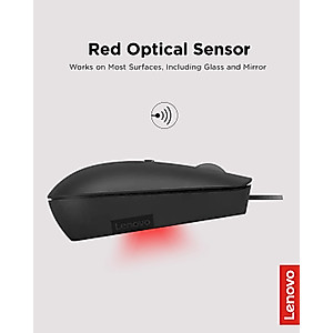 Lenovo 400 USB-C Compact Wired Mouse – Pocket Friendly Portable Mouse for Notebook or Large Computer Monitor, Black