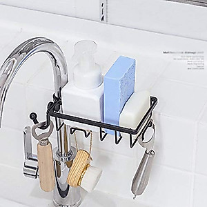 Bathroom Organizer Shelves Double Hook Faucet Rack Kitchen Sink Sponge Rag Storage Rack Bathroom Wrought Iron Drain Shelf (Color : Black)