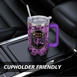 qoepfnsh Halloween Tumbler 40 oz Halloween Tumblers with Handle and Straw Purple Witchy Stainless Steel Insulated Coffee Cups Mugs Halloween Gifts Stuff for Women Girls