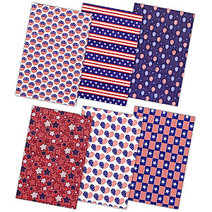 American Flag Cotton Fabric Squares 20x20Inch, 6PCS 4th of July Fabric Red Blue White Star Stripe Heart Balloon Circle Patchwork Sewing for DIY Crafts Supplies, Gift Wrap for American Independence Day