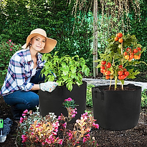 LotFancy 5-Pack 10 Gallon Grow Bags, Thickened Nonwoven Aeration Fabric Pots with Reinforced Handles, Heavy Duty Gardening Planter Containers for Vegetables Flowers Fruits, Black