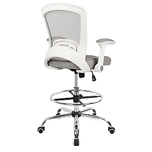 Office Drafting Chair Tall Office Chairs for Standing Desk Drafting Stool Tall Desk Counter Height Chair Gaming Chairs with Adjustable Foot Ring and Flip-up arms, Grey
