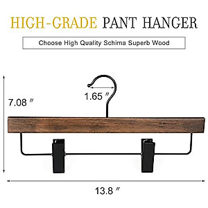 TOPIA HANGER Pants Hangers, Wooden Skirt Hangers with Adjustable Metal Clips, Premium Retro Finish and 360°Swivel Black Hook, Jean Hangers for Closet,10 Pack, CT03A