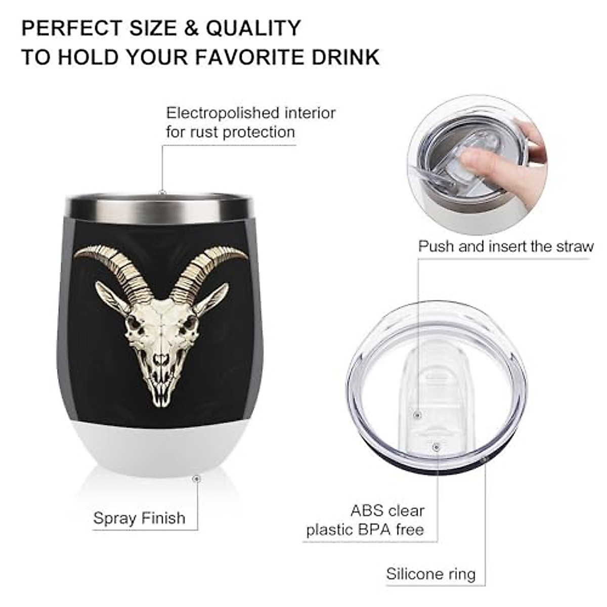 WYUSPGK 304 Stainless Steel Insulated Cup, A Gothic Goat Skull Print Smooth Rim, Durable & Reusable - Perfect for Office, Home, And Travel