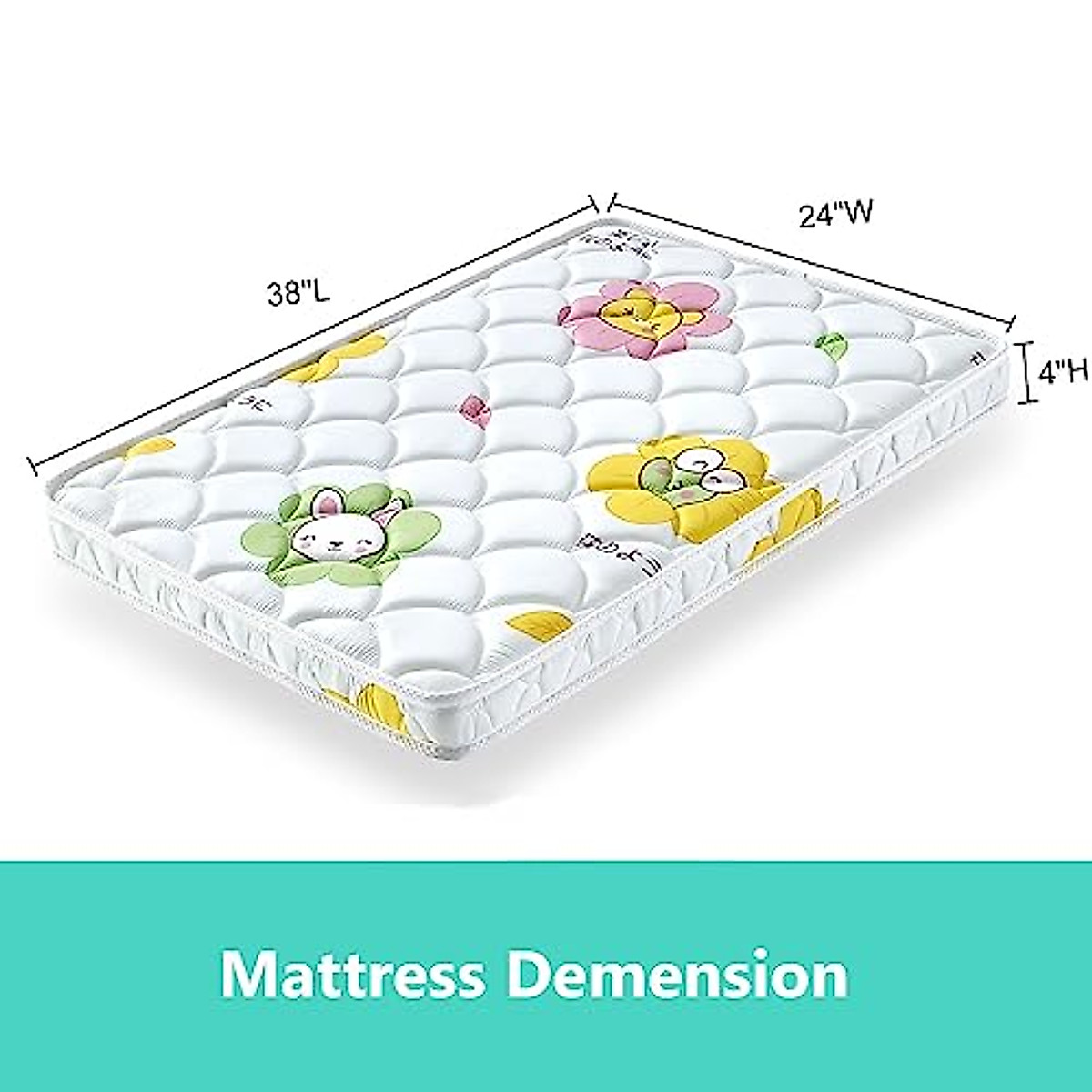 Premium Foam Mini Crib Mattress - Dual-Sided- 38x24x4 Inch- 100% Breathable, Non-Toxic, Quiet and Odorless, Hypoallergenic, Fits Most Mini Cribs