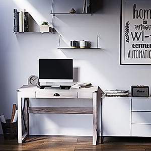 HOMCOM Home Office Computer Desk, Rustic Writing Desk, Farmhouse Workstation with Storage Drawer, X-Frame