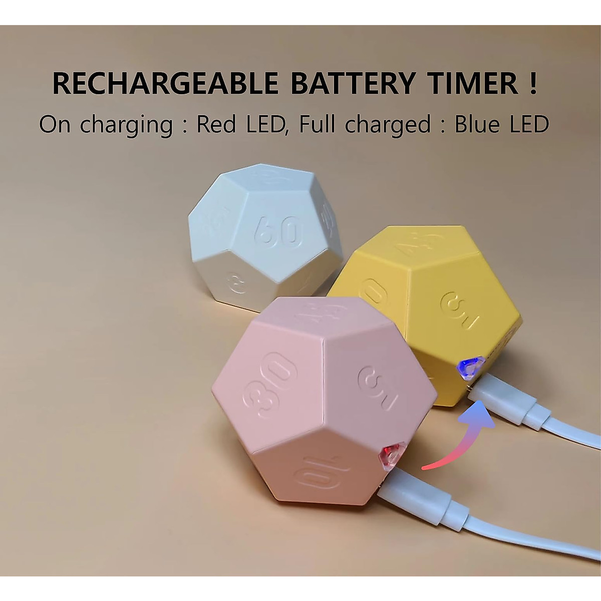 CreaViva Cube Timer, Pomodoro Timer, Rechargeable Small Cute Timer, Timer for Kids and Classroom, Kitchen Timer for Cooking, Workout & Study Countdown Timer, Time Management Timer (Honey Yellow)