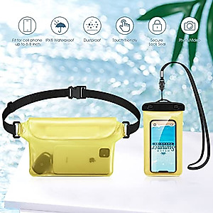 MILPROX Waterproof Phone Holder Pouch, [2 Pack] Universal Float Dry Bag，IPX8 Underwater Fanny Pack Phone Case with Neck Arm Waist Strap for All iPhone Galaxy Pixel Phone Up to 7.0" -Yellow