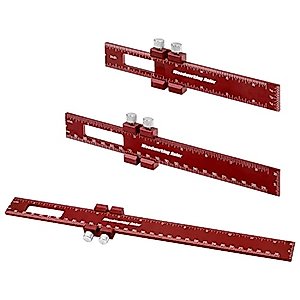 3Pcs Woodworking Ruler, 6/8/12 Inch Precision Pocket Ruler with Stops, Aluminum Metal Ruler, Inch and Metric Measuring Ruler for Woodworker, Machinist, Engineer (Red)