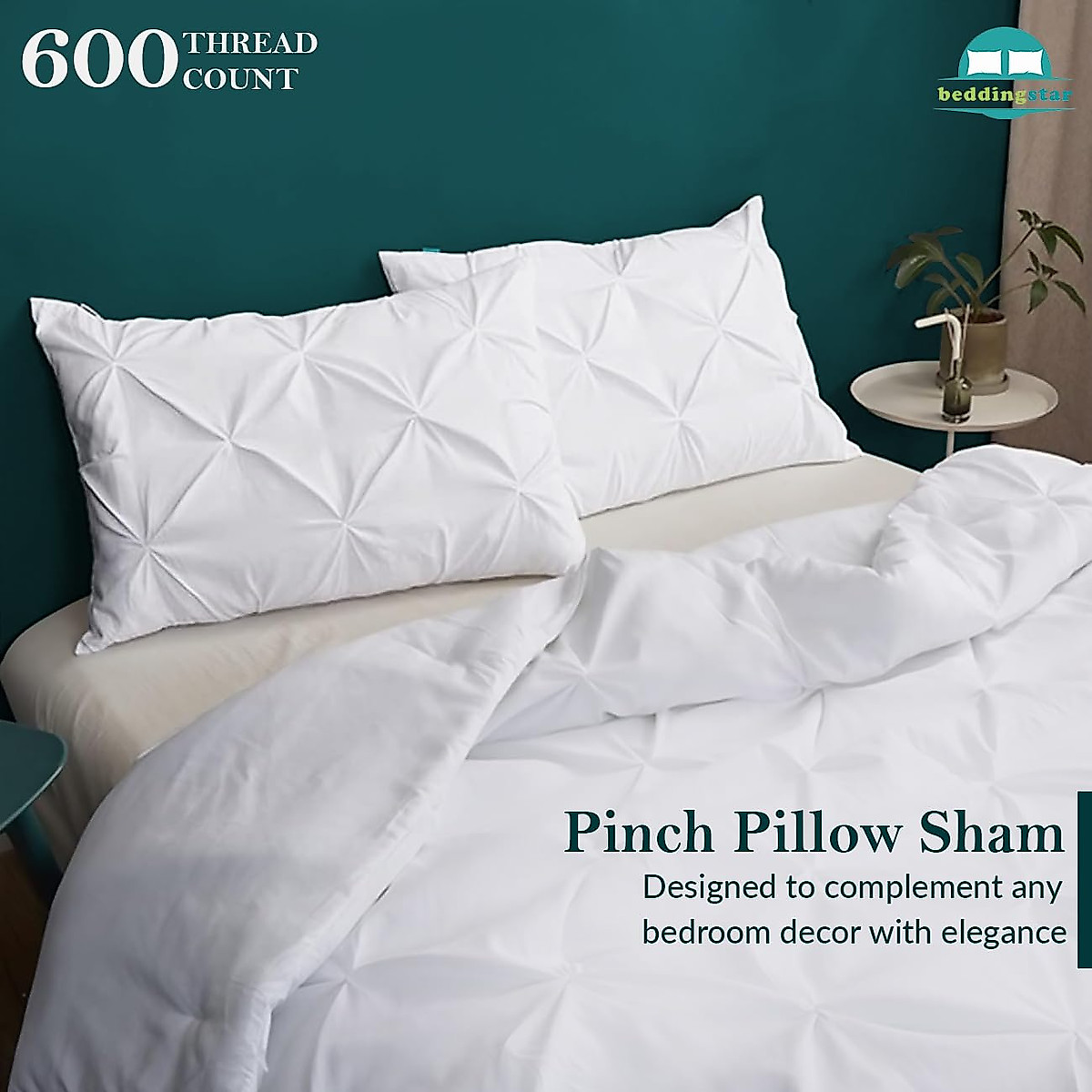 Standard Pillow Shams Set of 2 Pinch Pleated White Pillow Shams Standard Size 20x26 Pillow Covers 100% Egyptian Cotton 600 TC Soft Skin Friendly Cushion Cover Cases Decorative Pillow Shams for Bed