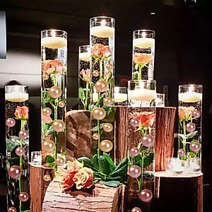 Cymtoo 140 Pieces Pearl for Vase Filler No Hole Pearl Beads for Centerpieces Vase Makeup Beads for Brushes Holder for Home Wedding Decor 10/14/20mm (Rose Gold)