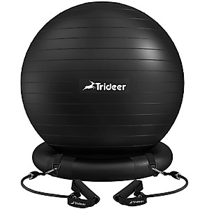 Trideer Ball Chair Yoga Ball Chair Exercise Ball Chair with Base & Bands for Home Gym Workout Ball for Abs, Stability Ball & Balance Ball Seat to Relieve Back Pain (Black with Bands, 75cm)
