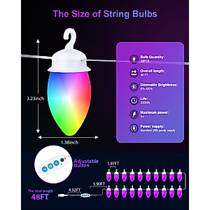 JIMIMORO Smart Outdoor String Lights - 48FT RGB Patio Lights with 20 Dimmable IP65 Waterproof Warm White LED Bulbs APP & Remote Control Patio String Lights for Outside Balcony Backyard Party Cafe B