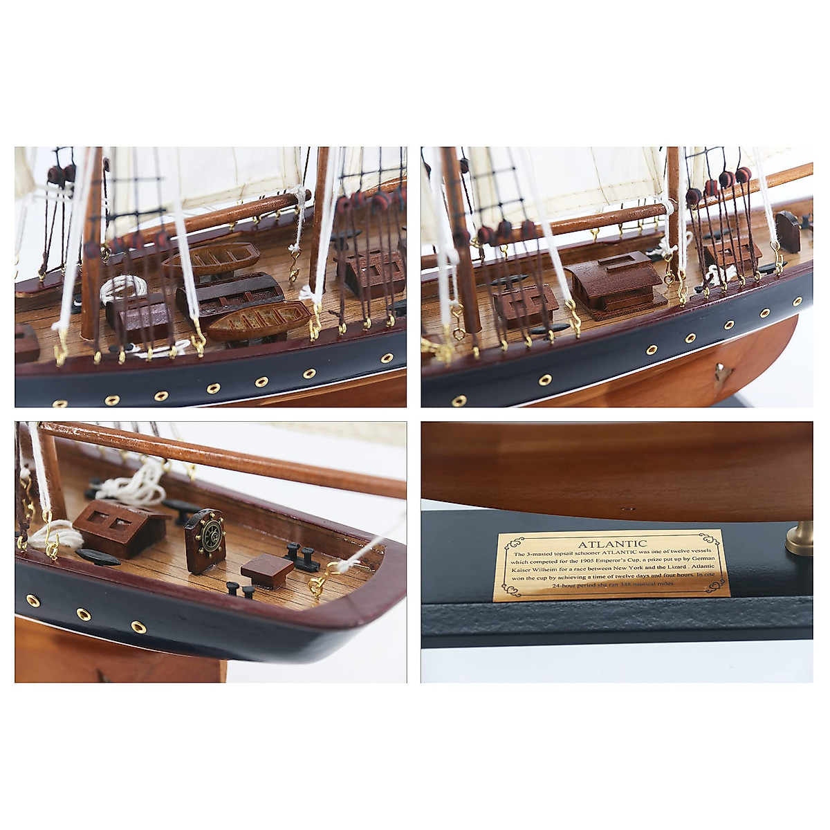 NAUTIMALL 25" Wooden Sailboat Model Sailing Yacht Atlantic Schooner Ship Scale Replica Nautical Home Decor Display Collection Watercraft