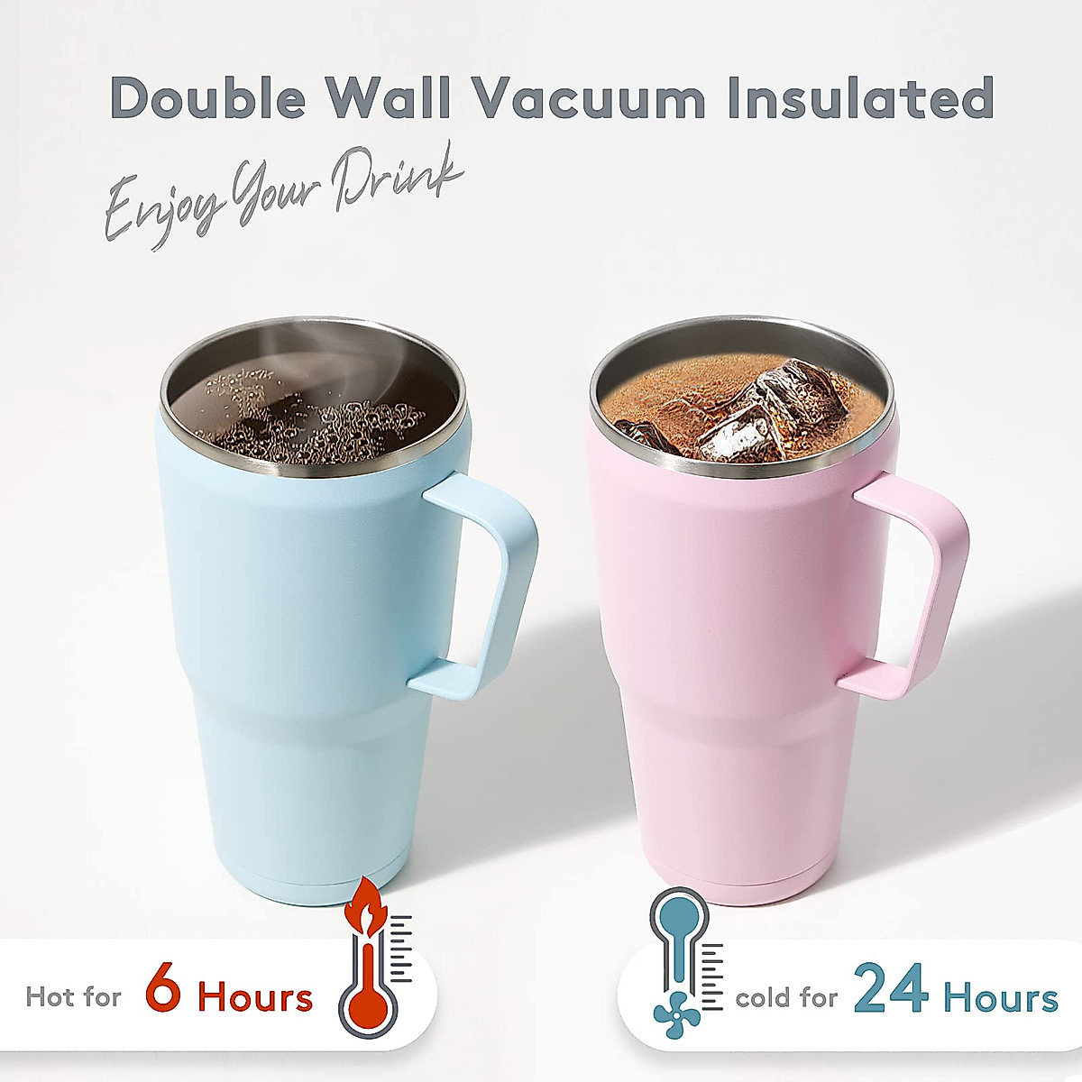 JEAREY 40oz Tumbler with Handle, Stainless Steel Tumbler with Lid and Straw, Insulated Tumbler Travel Mug for Hot Beverages and Cold Drinks, Tumblers for Cup Holders,Keep Cold for 24 Hours, Red