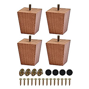BUYGOO 3inch Wood Furniture Legs Sofa Legs Set of 4 Square Couch Legs Mid-Century Modern Replacement Legs for Armchair Recliner Coffee Table Dresser