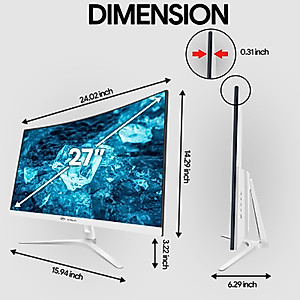 CRUA 27" Curved White Monitor, Full HD(1920x1080P) VA Panel 1800R 100HZ 99% sRGB Professional Computer Monitors, 3Sides Frameless, Flicker-Less,Blue Light Filter, for Office & Gaming.(VGA, HDMI)