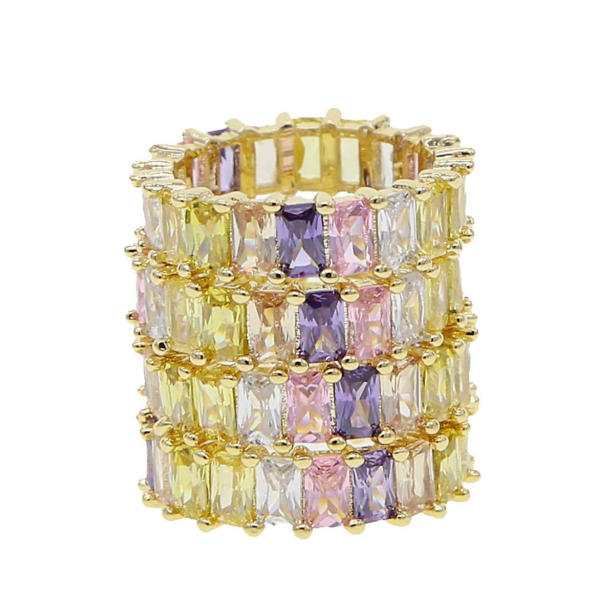 ATJMLADYJEWELRY US Size 5 6 7 8 9 Rainbow Pastel Pinky White Baguette Cz Eternity Band Stacking Engagement Ring for Women (7, Pastel)