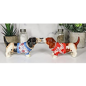 Set Of 1 French Basset Hounds Magnetic Ceramic Salt Pepper Shakers Set