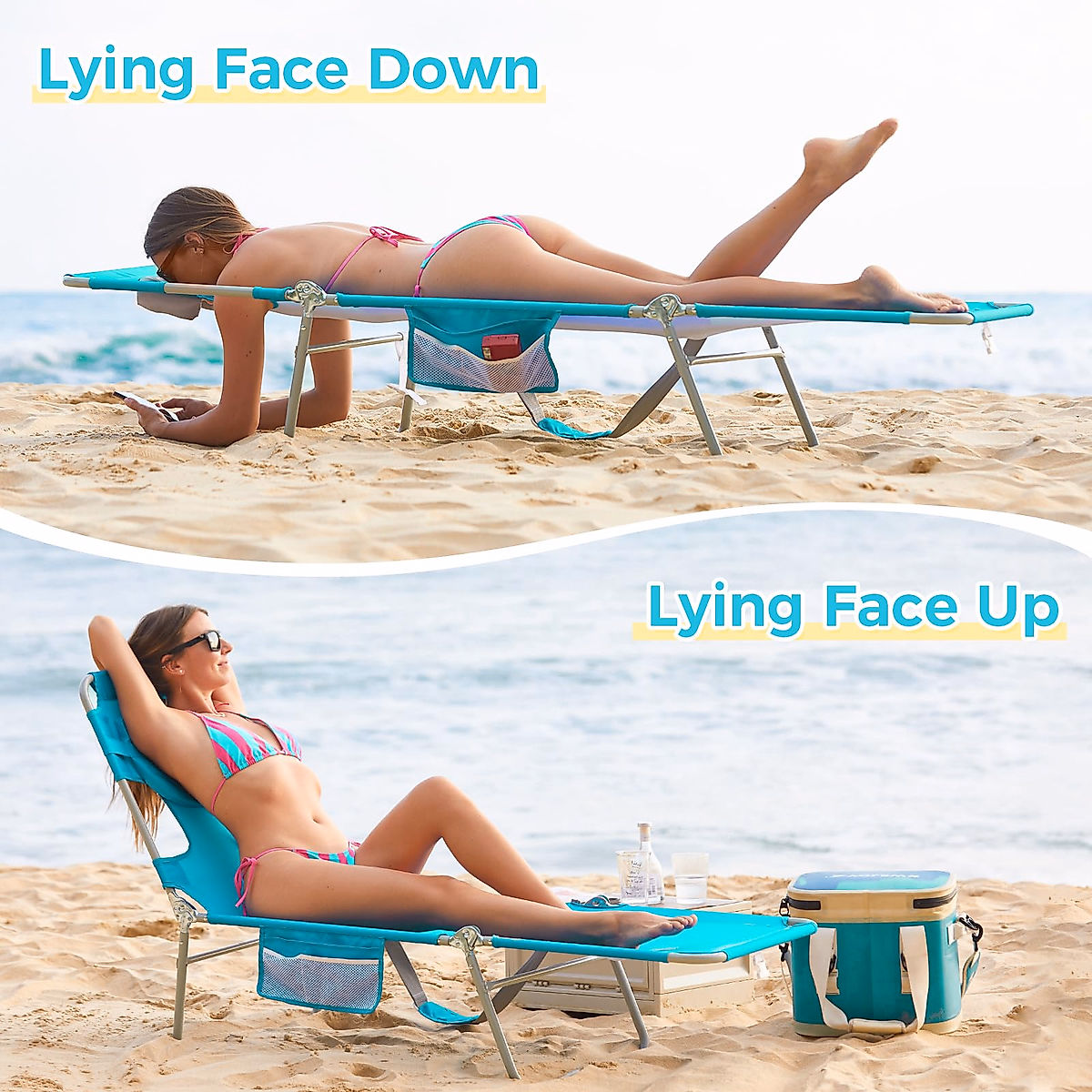 #WEJOY Chaise Lounge Chair with Face Arm Hole Foldable Patio Sun Chair with Adjustable Backrest and Padded Pillow Heavy Duty Folding Beach Lounger for Camping Sunbathing Lawn Pool Garden Yard