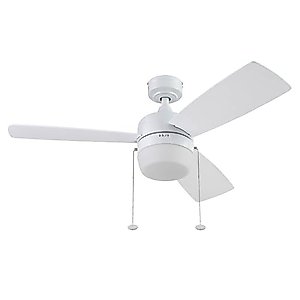 Honeywell Ceiling Fans Barcadero Modern 44 Inch Ceiling Fan with Light, Pull Chain LED Indoor Fan with 3 Blades, White Maple and White Blade Finish Options, Bright White (51475-01)