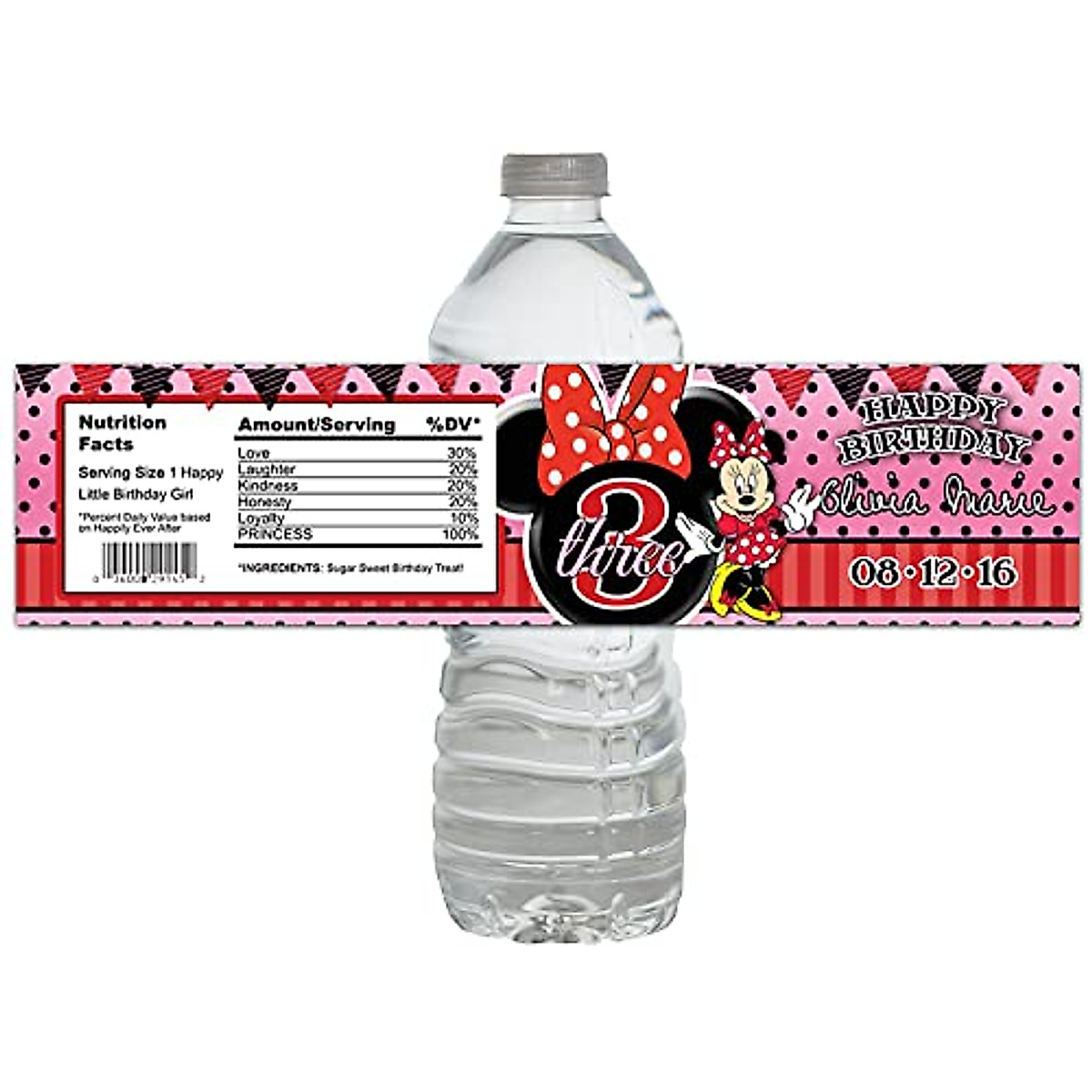 10 Red and Black Polka Dot 3rd Birthday Party Water Bottle Labels Peel-n-Stick Inspired by Minnie