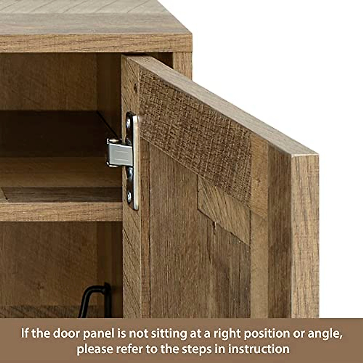 GIA Home Furniture Series Boho Rattan Sideboard with 2 Door &3 Drawers,Buffet Storage Cabinets with Adjustable Shelving and Wine Rack for Living & Dining Room,Black Metal Frame, Oak Finish