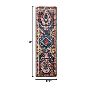 SAFAVIEH Heritage Collection Runner Rug - 2'3" x 12', Navy & Red, Handmade Traditional Oriental Wool, Ideal for High Traffic Areas in Living Room, Bedroom (HG426N)