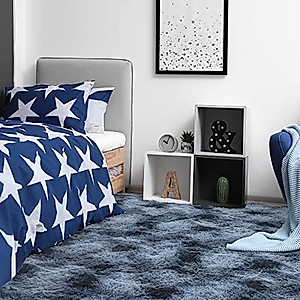 HOMORE Soft Fluffy Rug for Bedroom, Tie Dye Rugs for Living Room, Non Slip Shaggy Plush Carpet for Kids Nursery Toddler, 5x7 Feet Area Rugs for Room Floor, Blue Gray