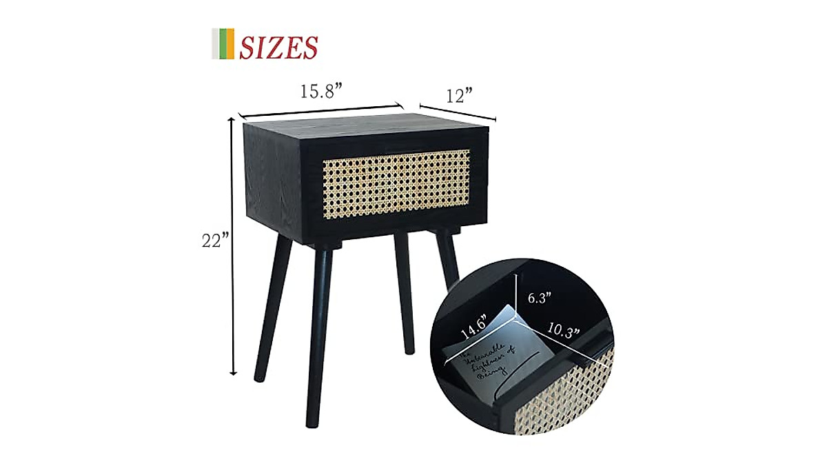 Stylish AWASEN Mid Century Nightstand with Rattan Drawer