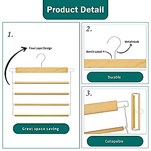 Pants Hangers Space Saving Wood Pant Hangers Multi Functional Pants Rack Non Slip Folding Pant Hangers with 360-Rotating Swivel Hook, for Pants Jeans Scarf Trouser Tie Towel Pack of 2