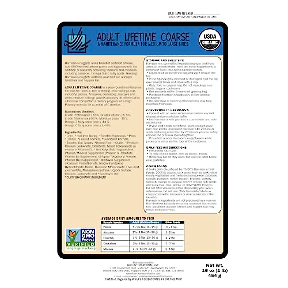 Harrison's Adult Lifetime Coarse 1lb